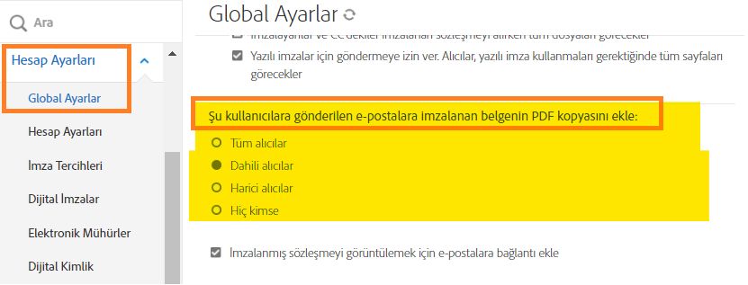Şu kullanıcılara gönderilen e-postalara imzalanan belgenin PDF kopyasını ekle: